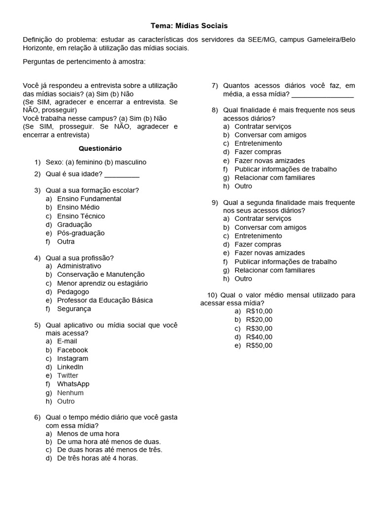 Questionário (1) | PDF