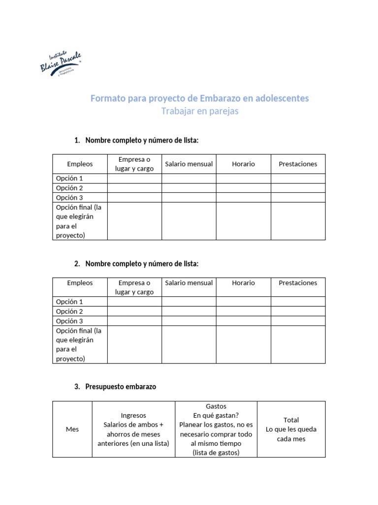 Proyecto: Presupuesto Embarazo Adolescente | PDF
