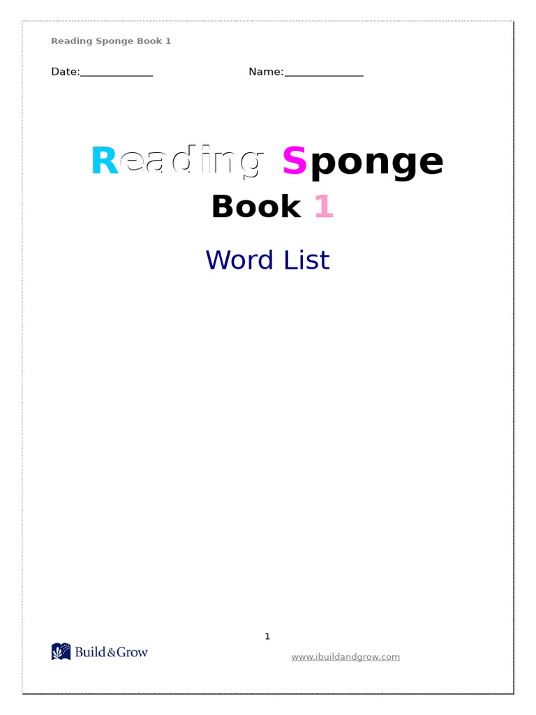 Reading Sponge 1 Vocabulary List | PDF