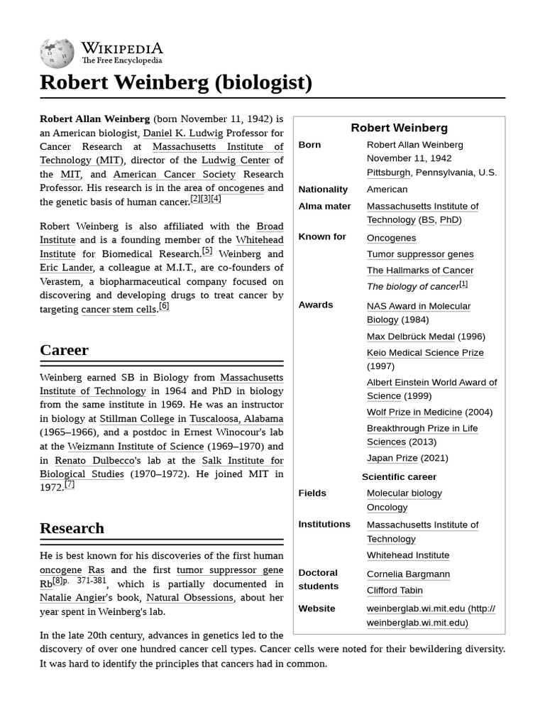 Robert Weinberg: Cancer Research Pioneer | PDF | Biology | Cancer