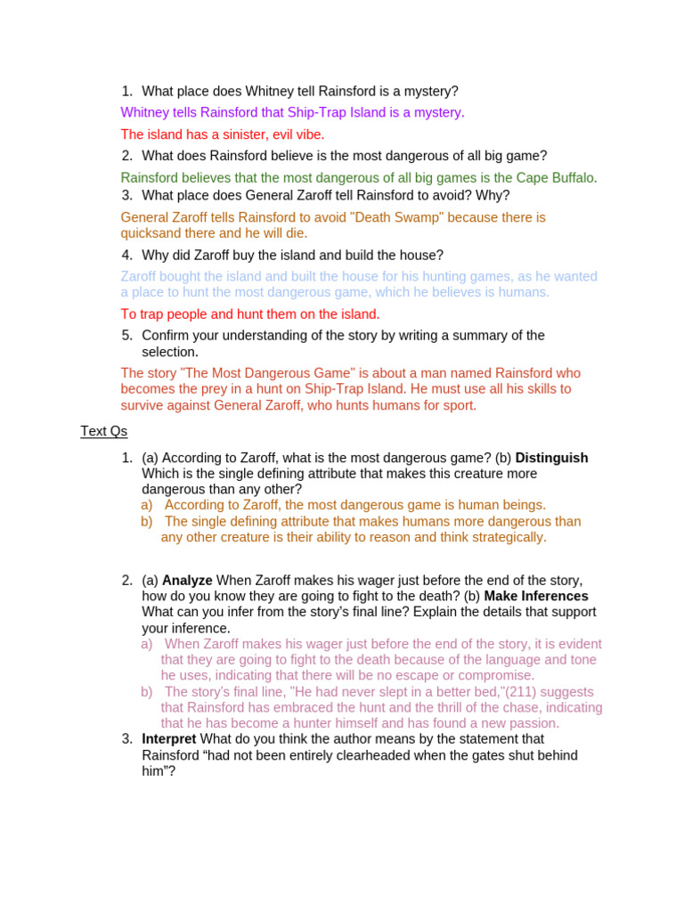 "The Most Dangerous Game" Analysis | PDF