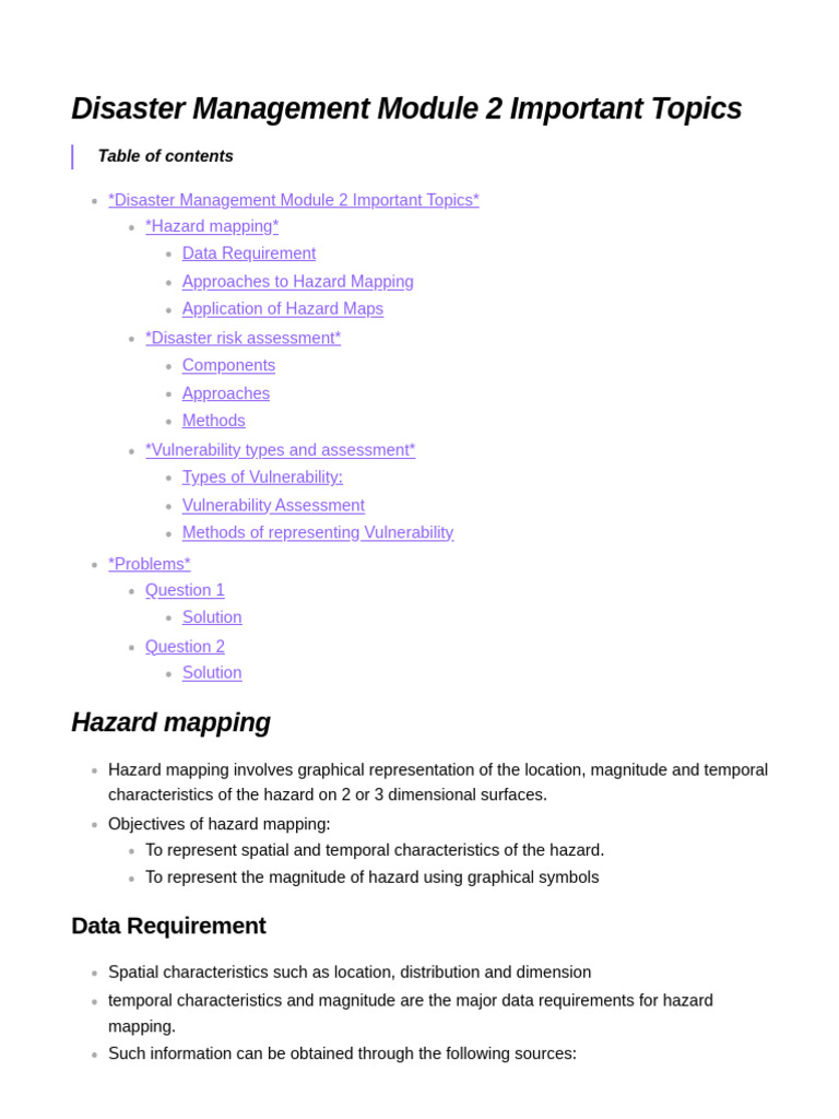 Disaster Management Module 2 Important Topics | PDF | Risk | Vulnerability