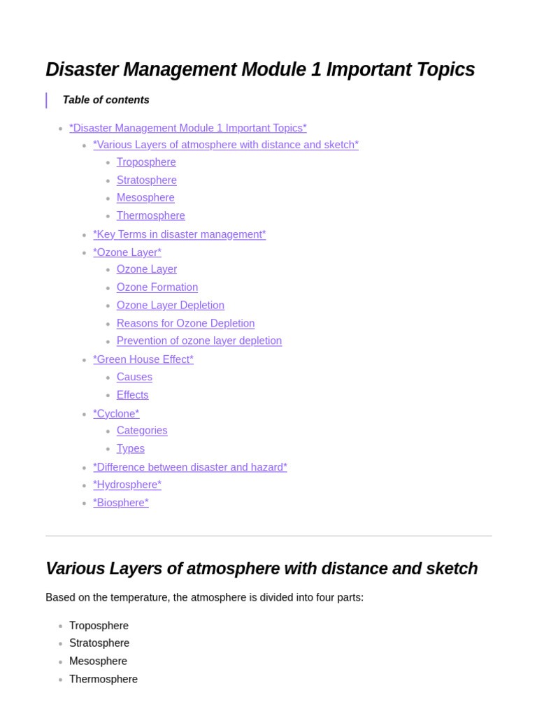 Disaster Management Module 1 Important Topics | PDF | Ozone Depletion ...