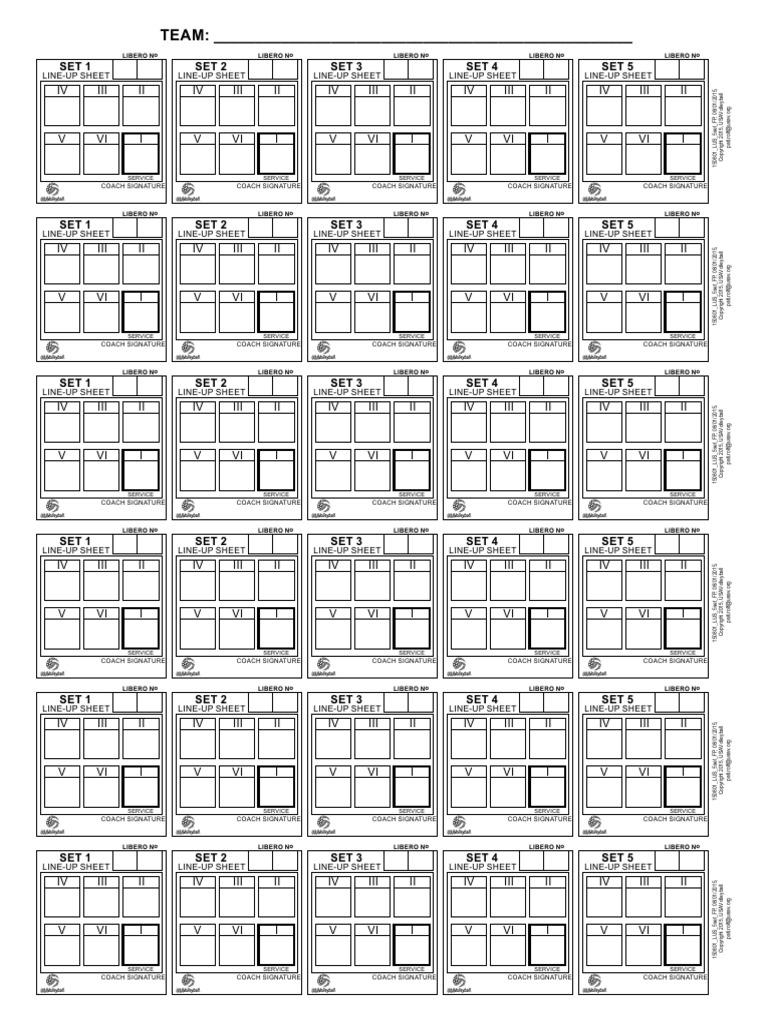 Lineup Sheet Five Sets Full Pool | PDF