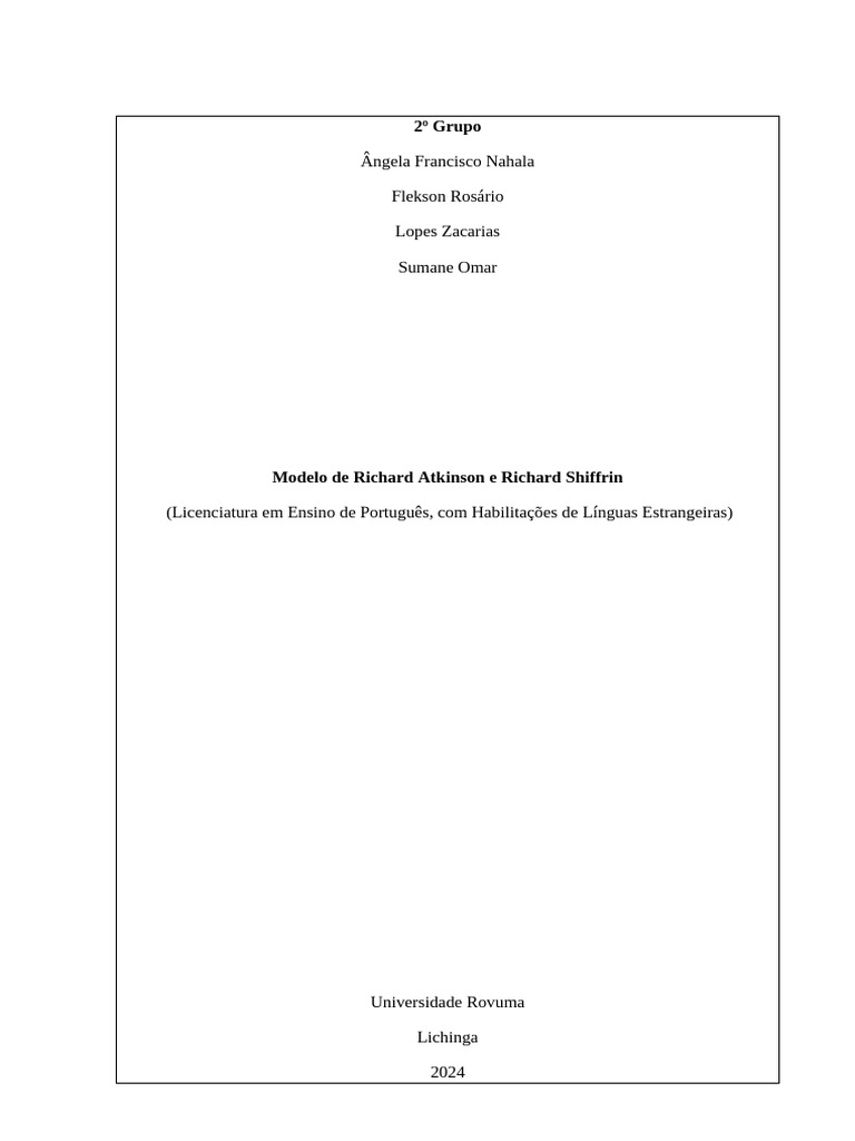 Modelo de Memória de Atkinson e Shiffrin | PDF | Memória | Memória de ...