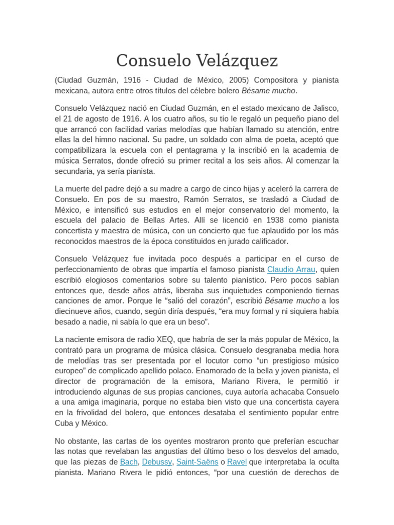Biografía de Consuelo Velázquez | PDF