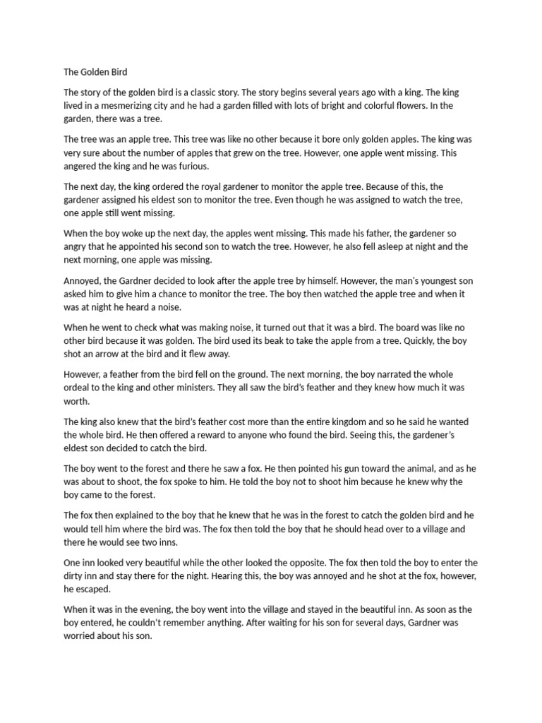 The Golden Bird | PDF | Fairy Tales