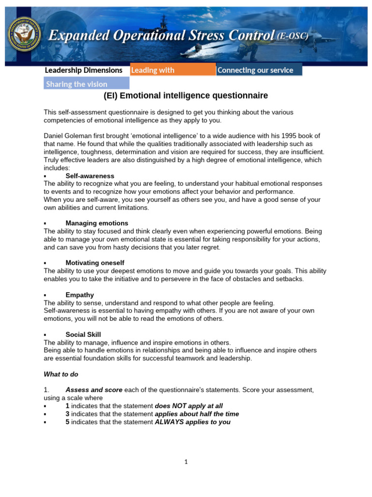 Emotional Intelligence Questionnaire | PDF | Emotional Intelligence ...