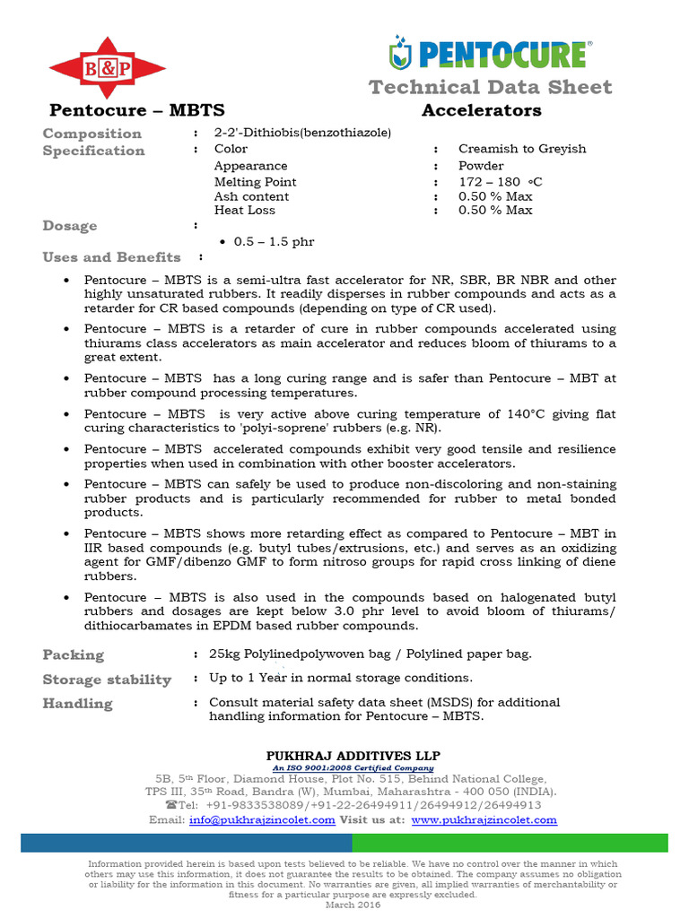 Pentocure MBTS Technical Data Sheet | PDF | Natural Rubber | Materials
