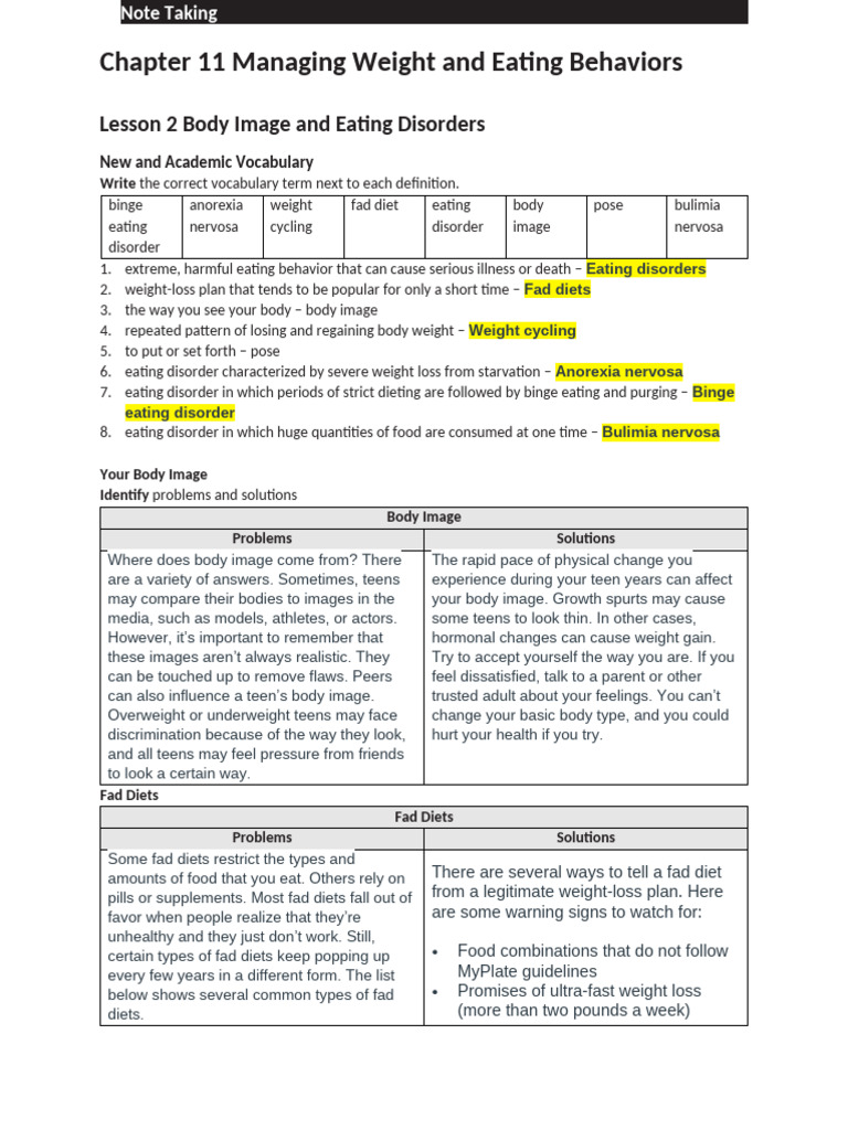 11.2 Note Taking | PDF | Eating Disorder | Body Image