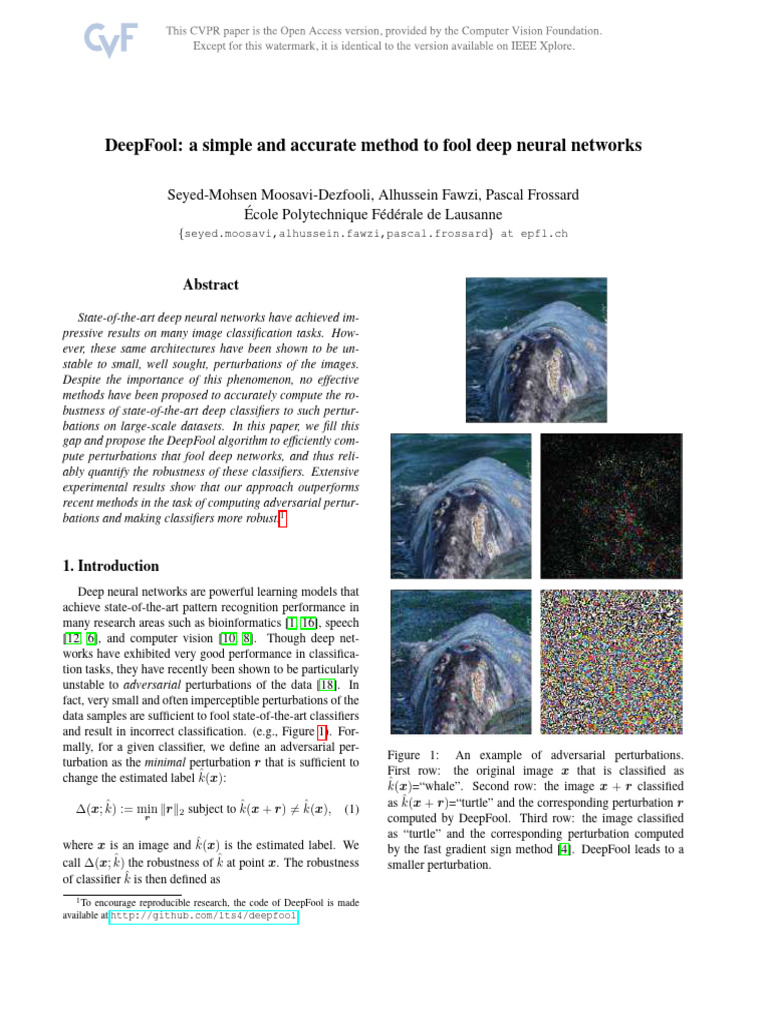 DeepFool: Adversarial Perturbation Method | PDF | Statistical Classification | Deep Learning