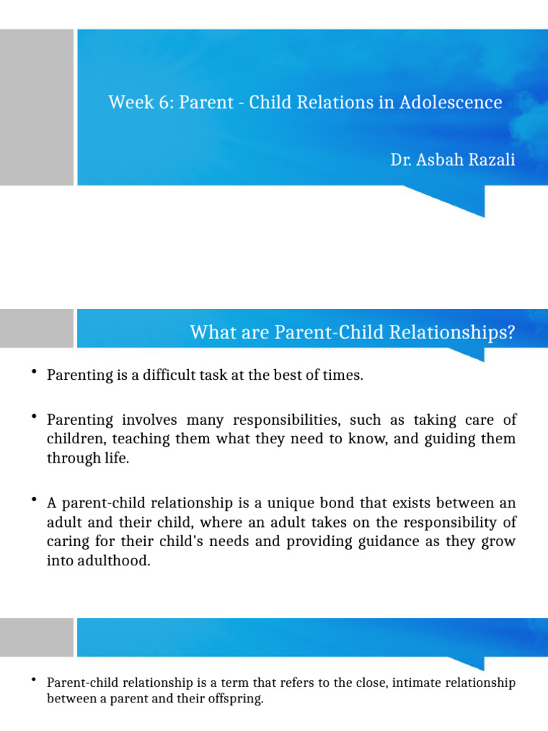 Week 6 - Parent-Child Relationship | PDF | Parenting | Adolescence