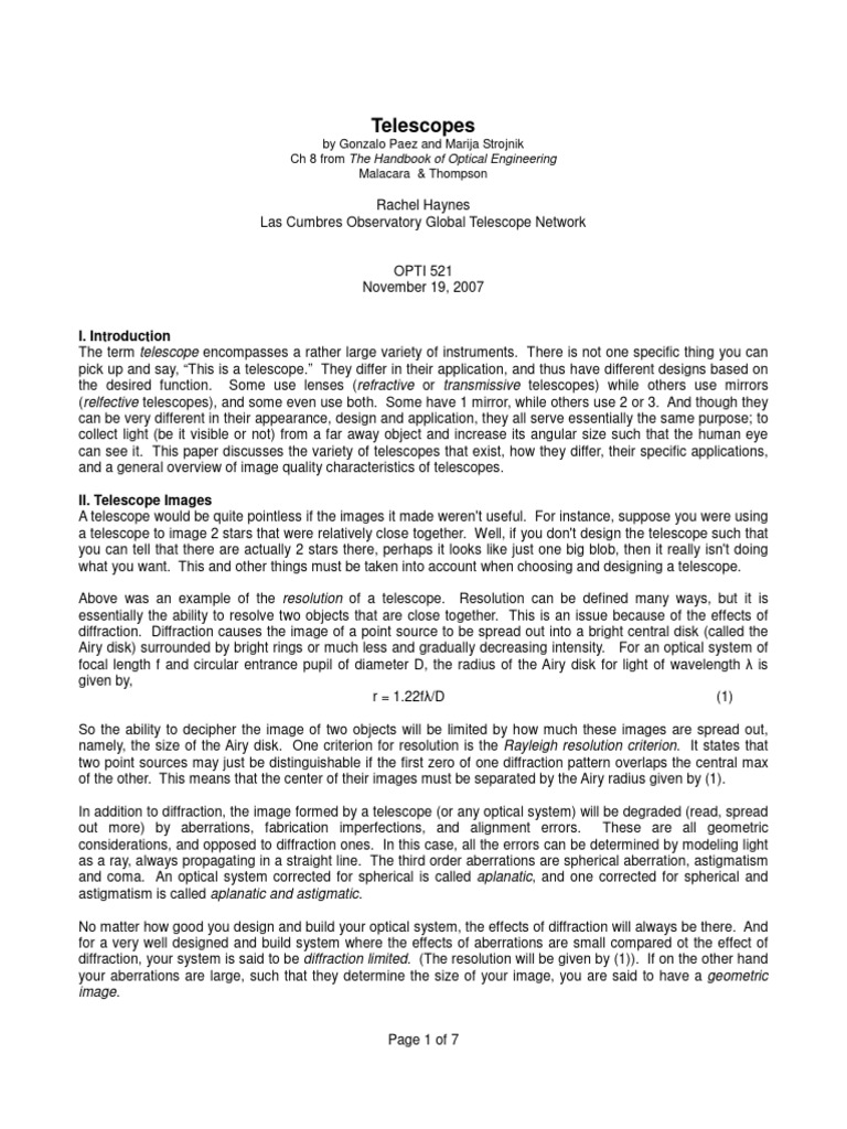 521.Technical Report Summary.telescopes.haynes | PDF | Optics | Telescope