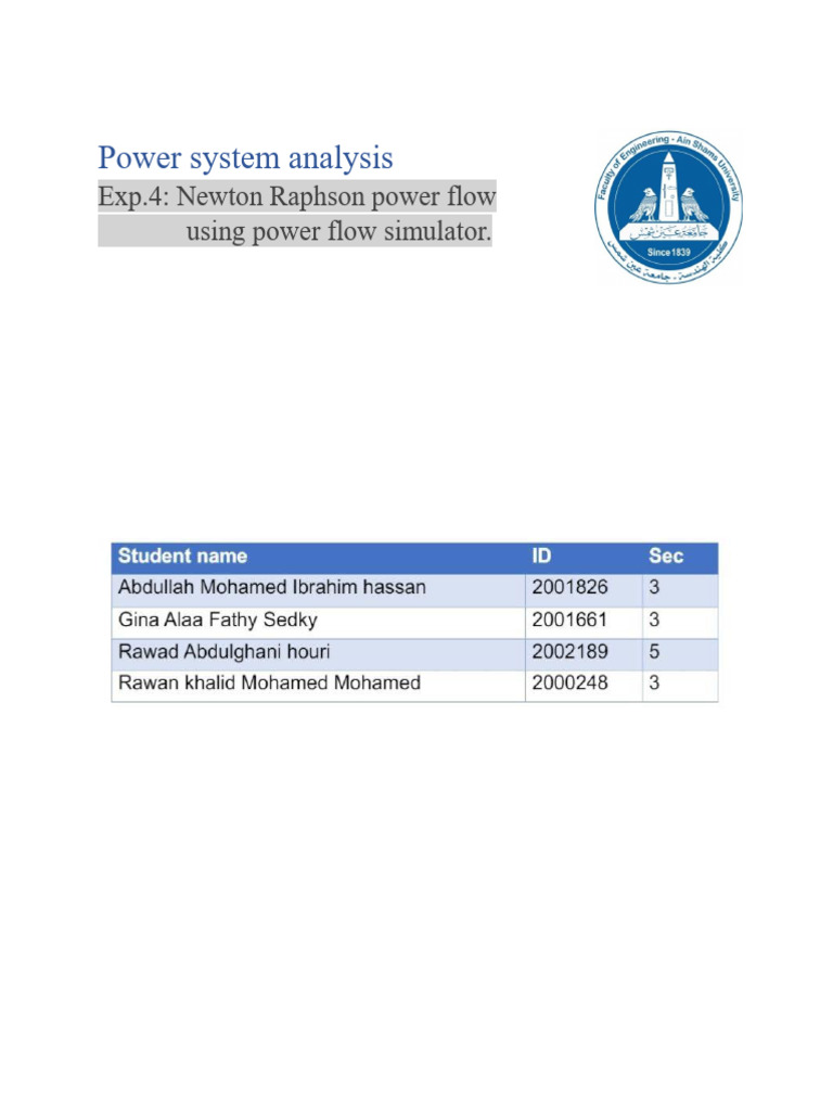 Power System Analysis: Exp.4: Newton Raphson Power Flow Using Power Flow Simulator | PDF