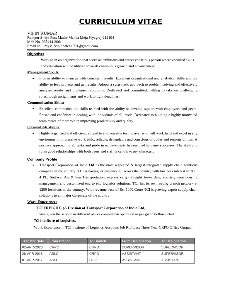 VIPIN KUMAR (C.V) | PDF | Business