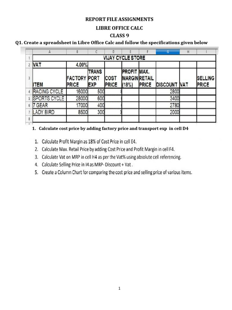 Q1. Create A Spreadsheet in Libre Office Calc and Follow The Specifications Given Below | PDF