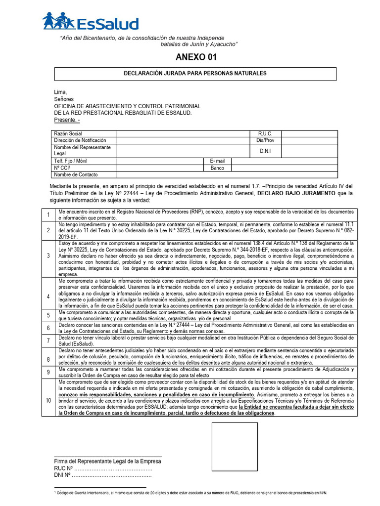 Declaración Jurada para Proveedores | PDF | Corrupción política | Justicia