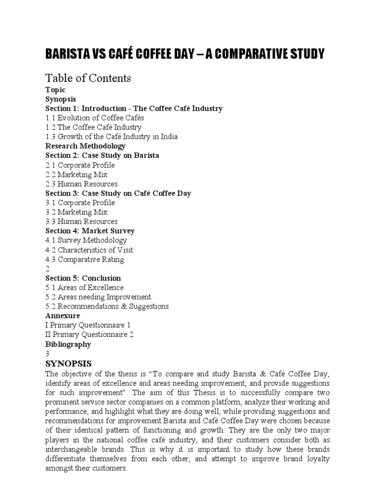 Barista Vs Café Coffee Day - A Comparative Study: Topic Synopsis ...