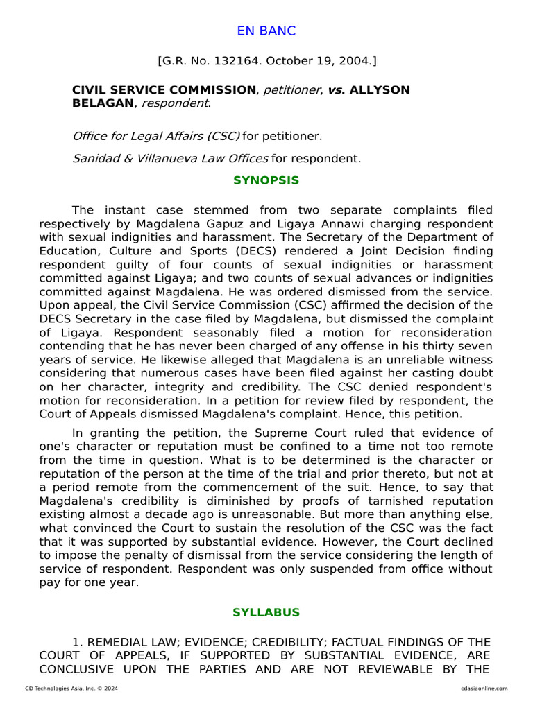 CSC v. Belagan | PDF | Witness | Evidence