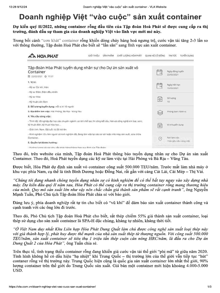 Doanh Nghiep Viet Vao Cuoc San Xuat Logistics | PDF