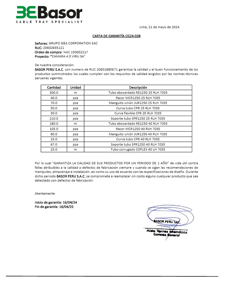 Carta de Garantia-028 Bassor | PDF
