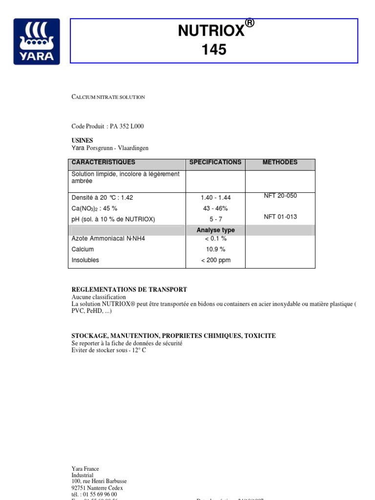 Fiche technique de NUTRIOX® | PDF