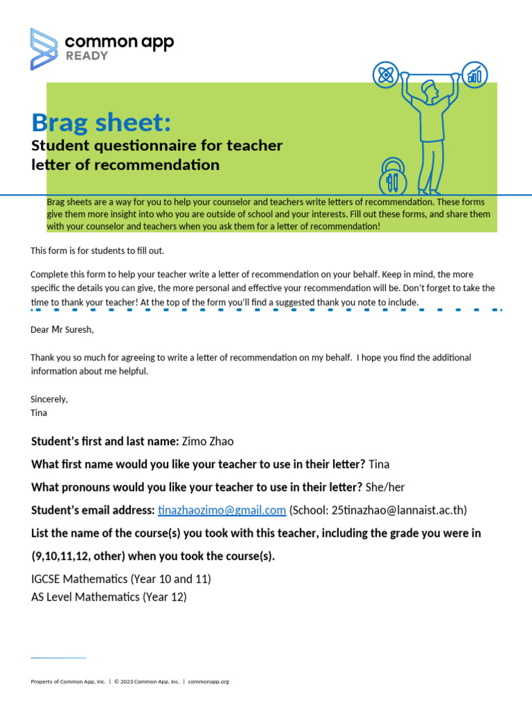 Common App Brag Sheet Guide | PDF | Behavior Modification | Social ...