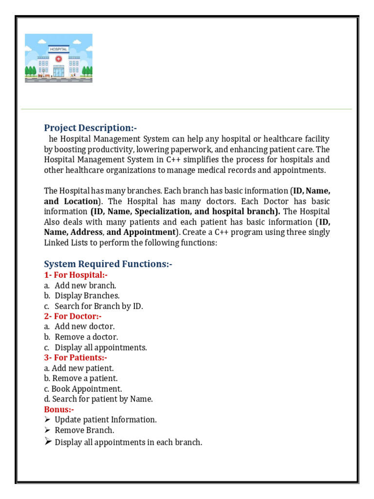 Data Structure Final Lab Project Ideas-1. | PDF | Hospital | Patient