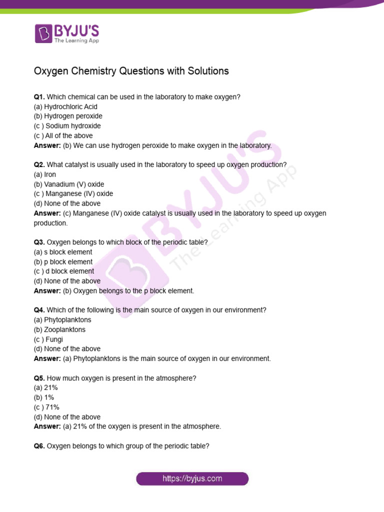 Oxygen Chemistry: Key Concepts and Questions | PDF | Oxygen | Atoms