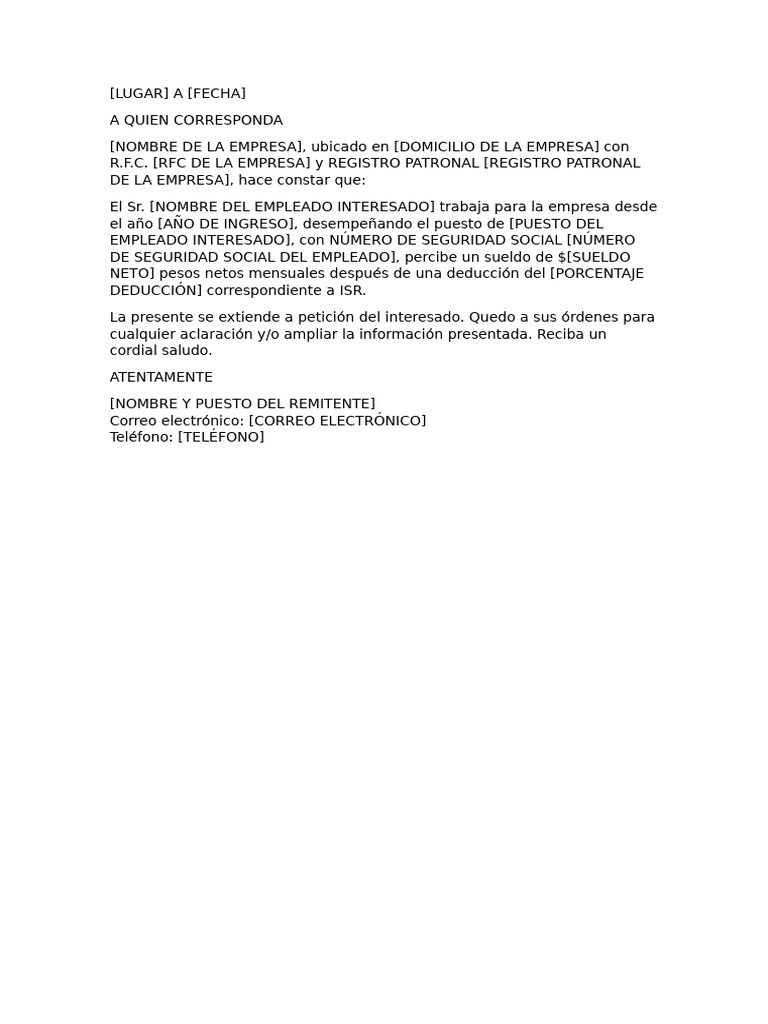 Carta Aclaratoria IMSS Ejemplo Word | PDF