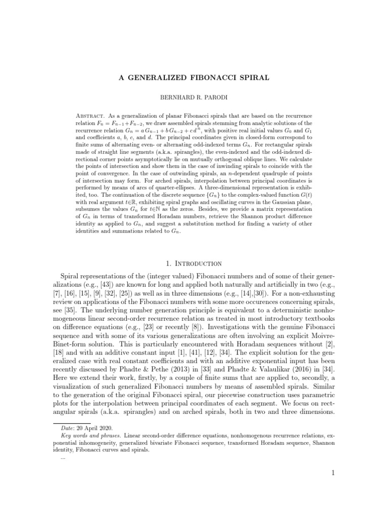 A Generalized Fibonacci Spiral | PDF | Recurrence Relation | Sequence