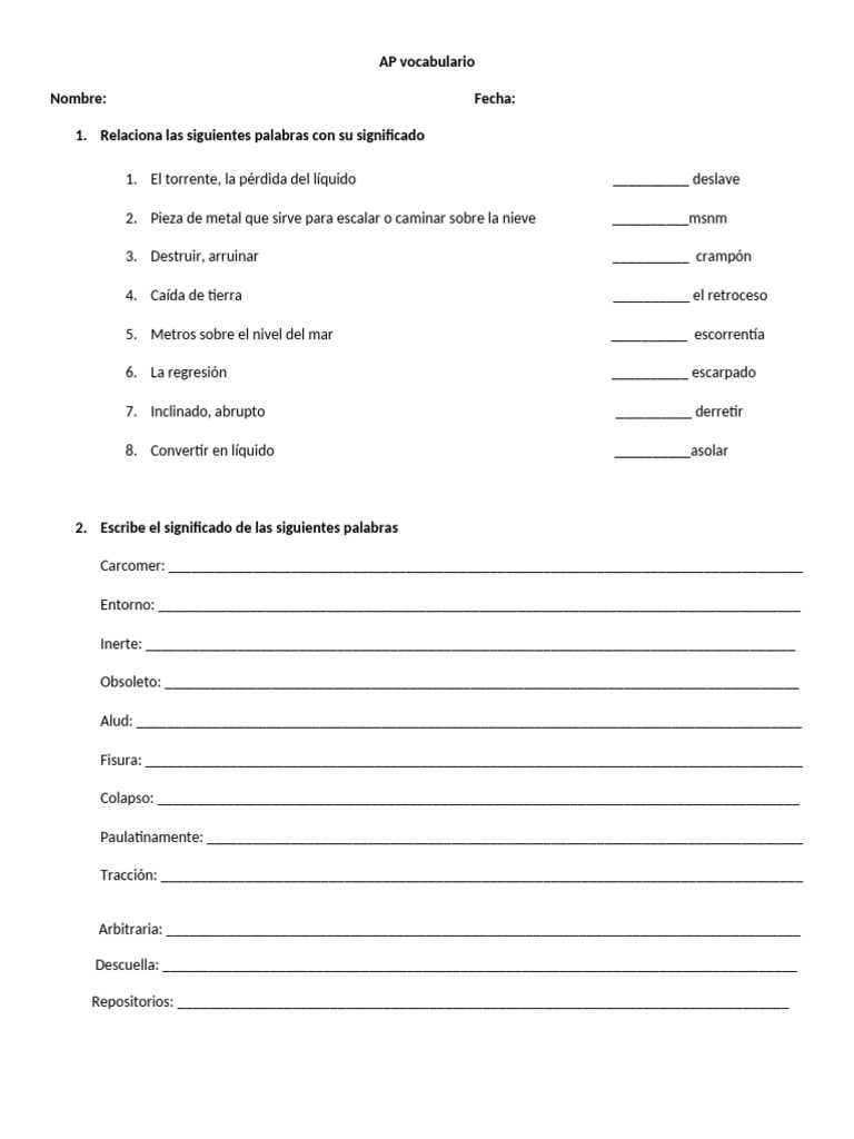 Vocabulario AP: Definiciones y Relación | PDF