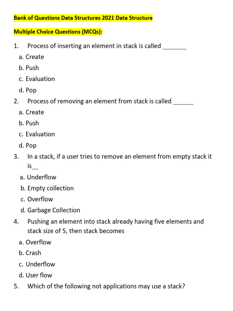 Bank of Questions Data Structures - EyadReda | PDF | Queue (Abstract Data Type) | Computing