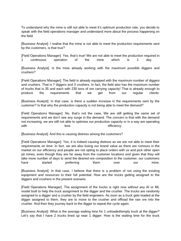 Conversation Between The Analyst and The Field Operations Manager | PDF | Mining
