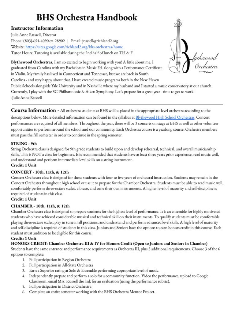 Orchestra Handbook 2024-2025 | PDF | Orchestras | Double Bass