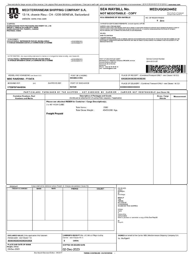 Telex Release 177ZBFBFN64B53A | PDF | Freight Transport