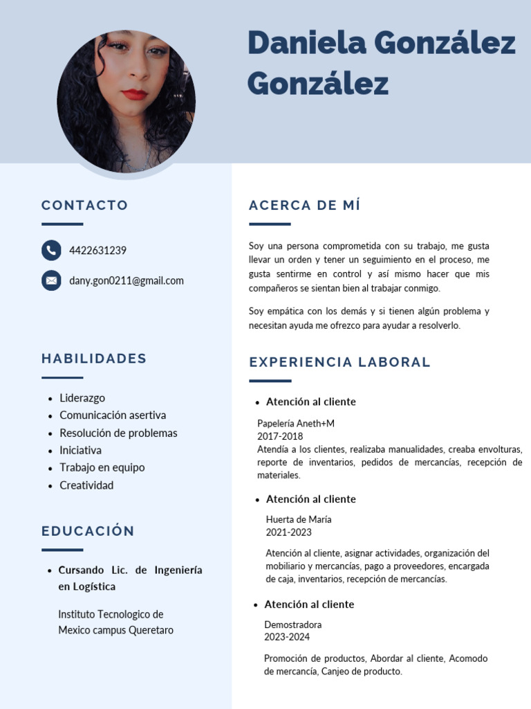 Currículum Vitae CV de Mujer Minimalista Azul (1) | PDF