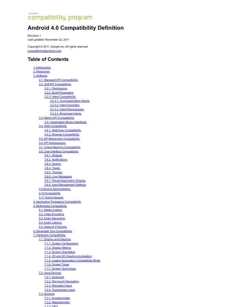 Android 4.0 Compatibility Definition: Revision 1 Last Updated: November 22, 2011 | PDF ...