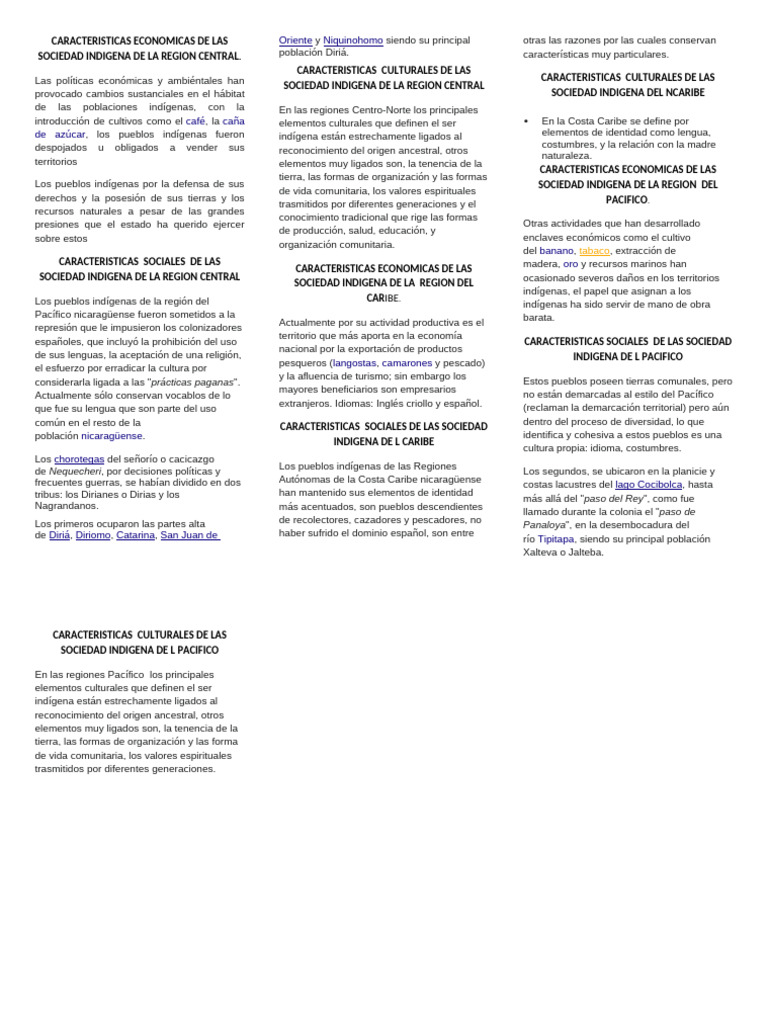 Características de los Pueblos Indígenas | PDF | Sociedad | Nicaragua