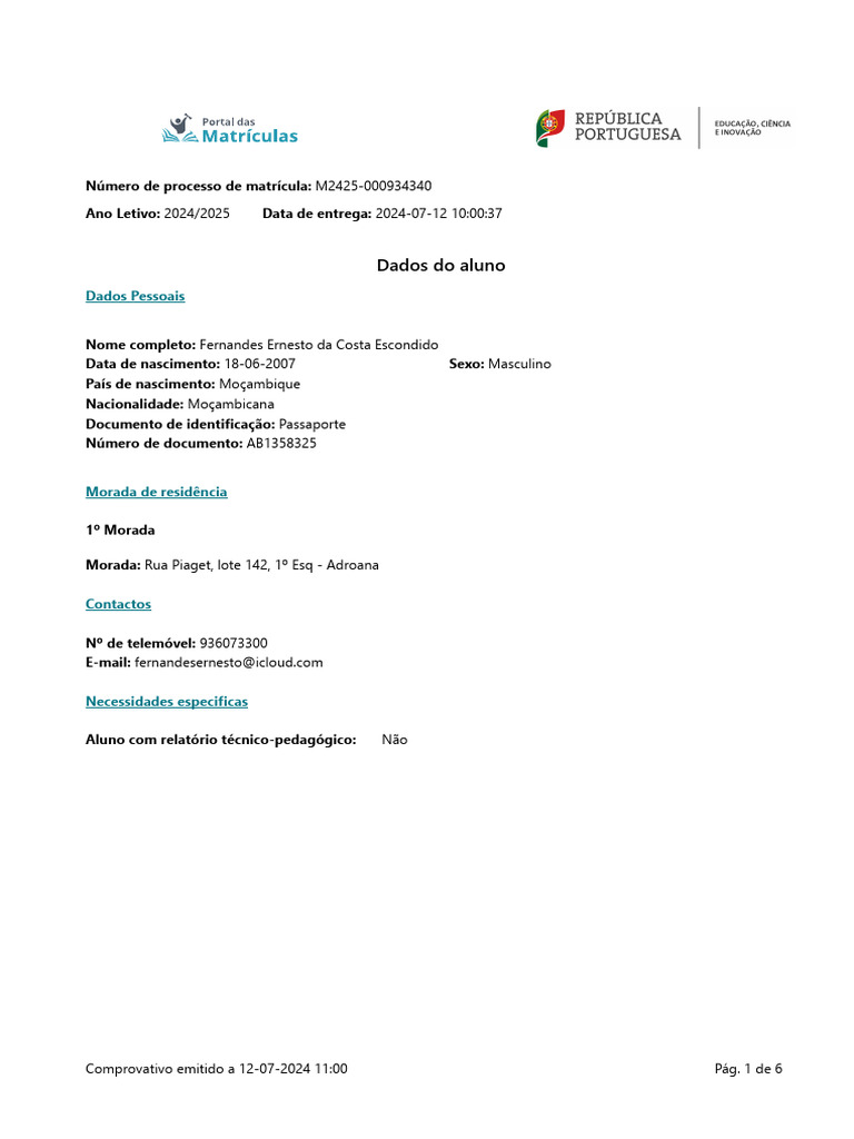 Abrir Comprovativo Matrícula PDF | PDF | Ensino médio | Escolas