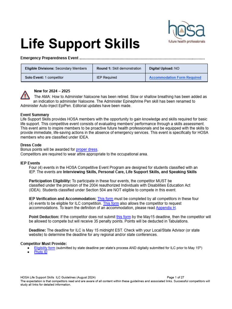 HOSA Life Support Skills Guidelines | PDF | Cardiopulmonary ...