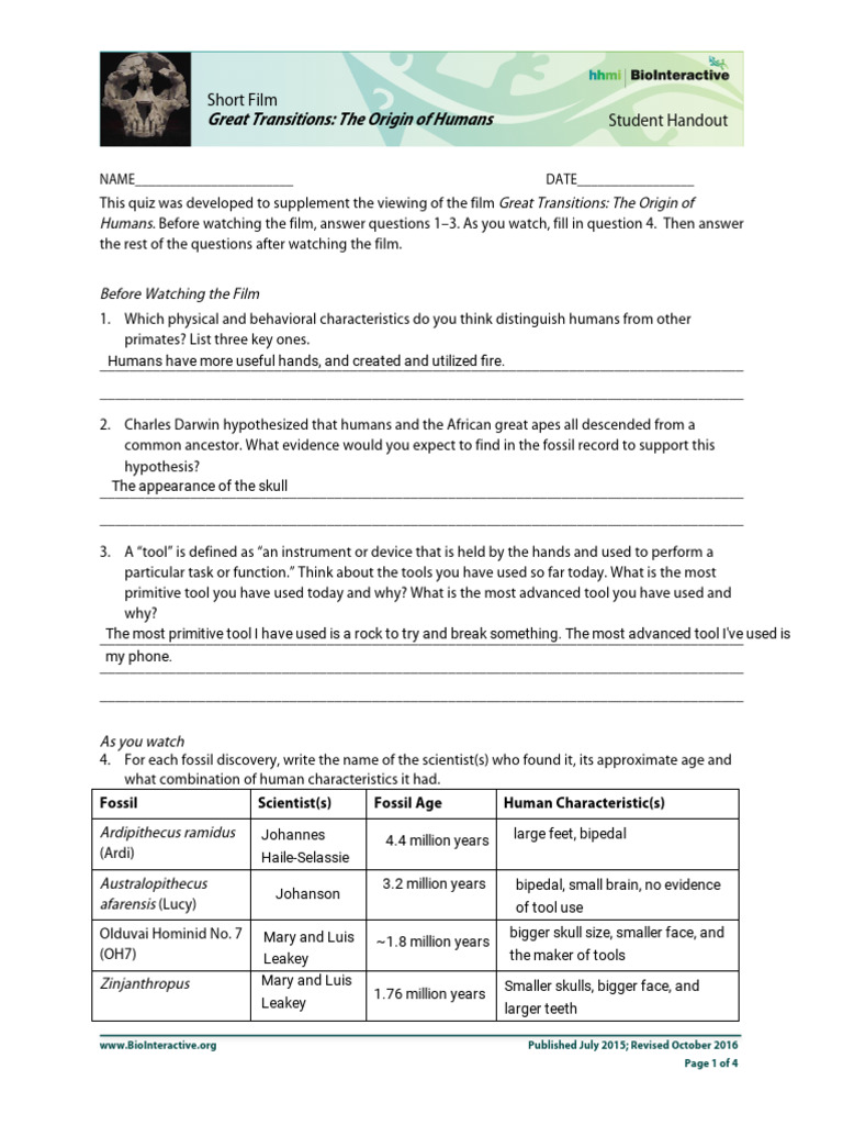 Kami Export - Hayden Andersen - HHMI Origin of Humans Cut | PDF ...