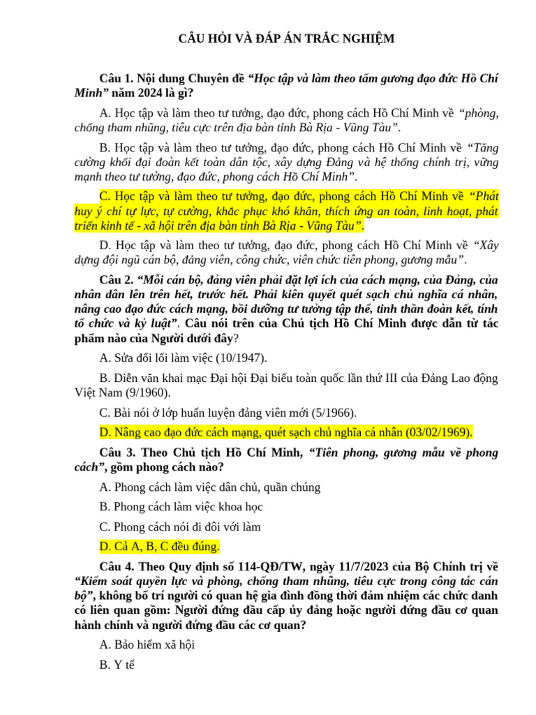 284-BO CAU HOI TRAC NGHIEM - Copy | PDF