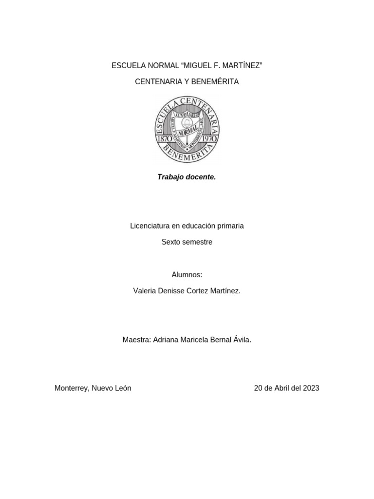 Portada Formal para Trabajo Escolar | PDF | Escuelas | Salón de clases