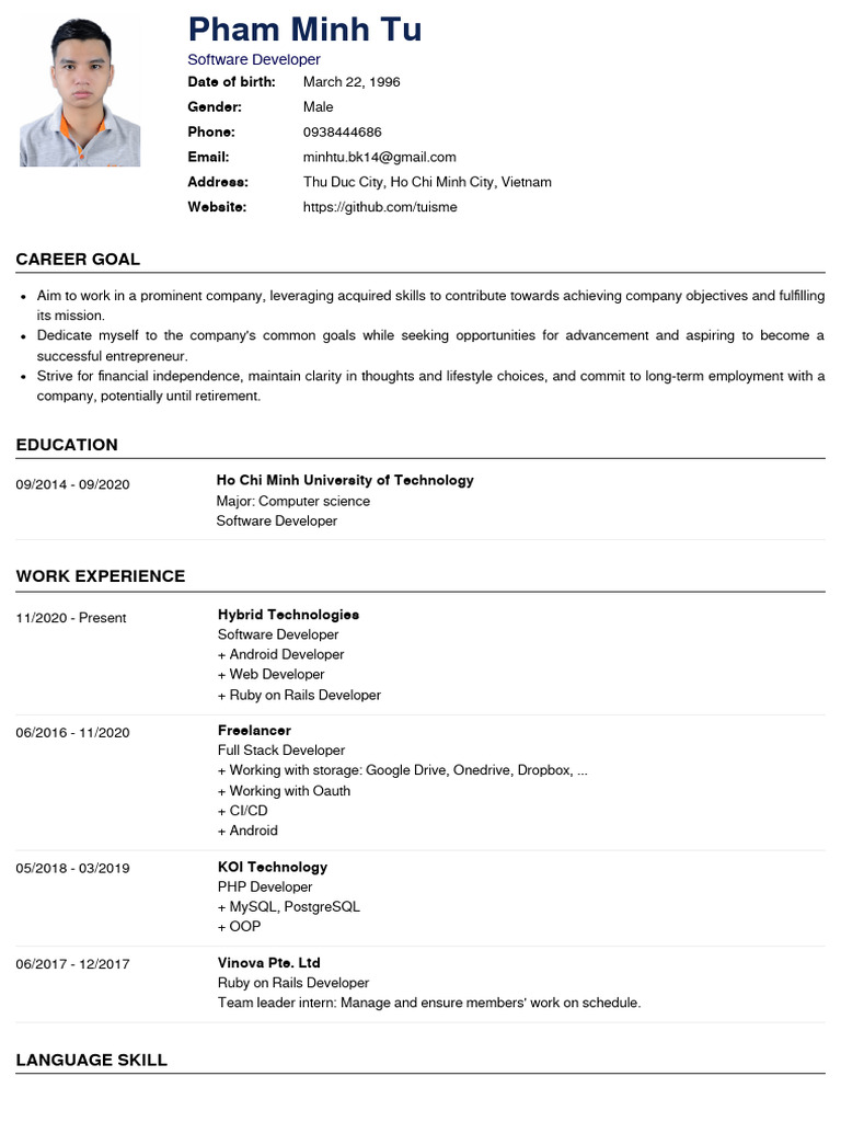 CV_Phạm Minh Tú | PDF | Ruby On Rails | Application Software
