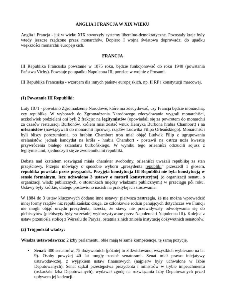 W Anglia I Francja W XIX Wieku | PDF