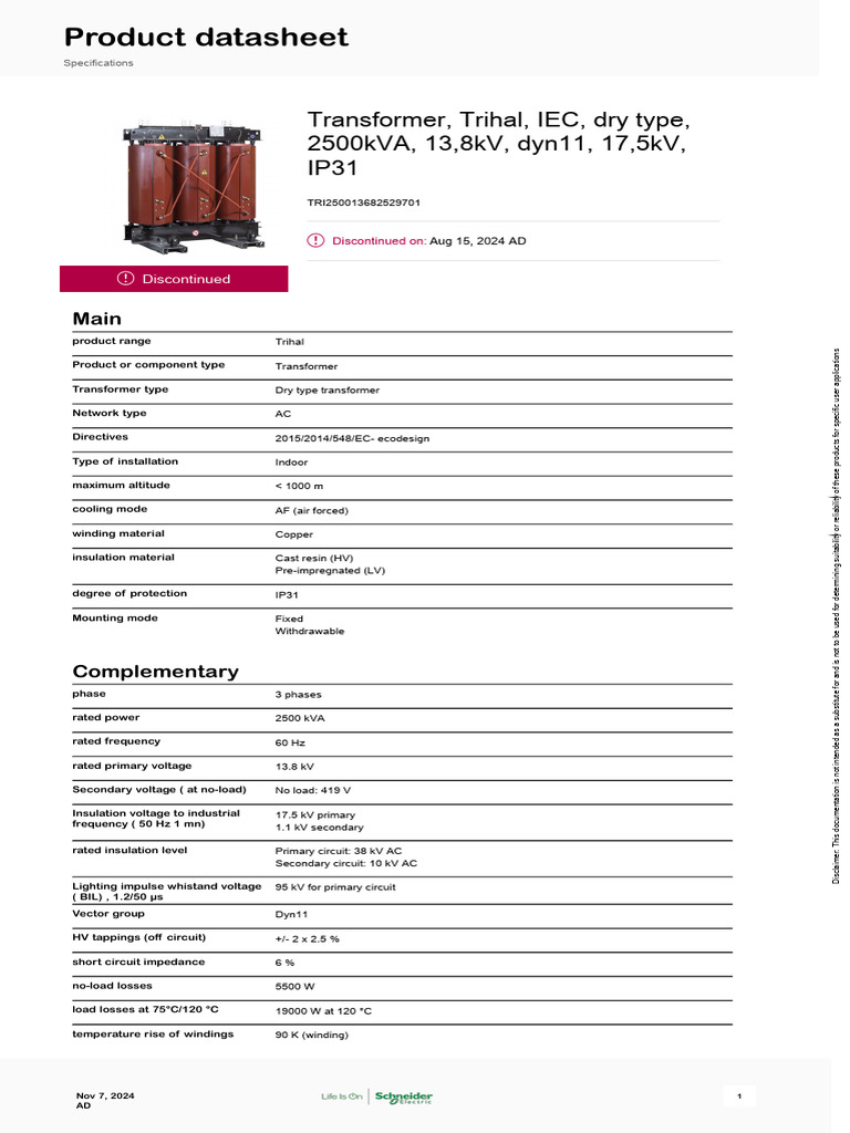 Schneider Electric Trihal TRI250013682529701 | PDF | Transformer ...