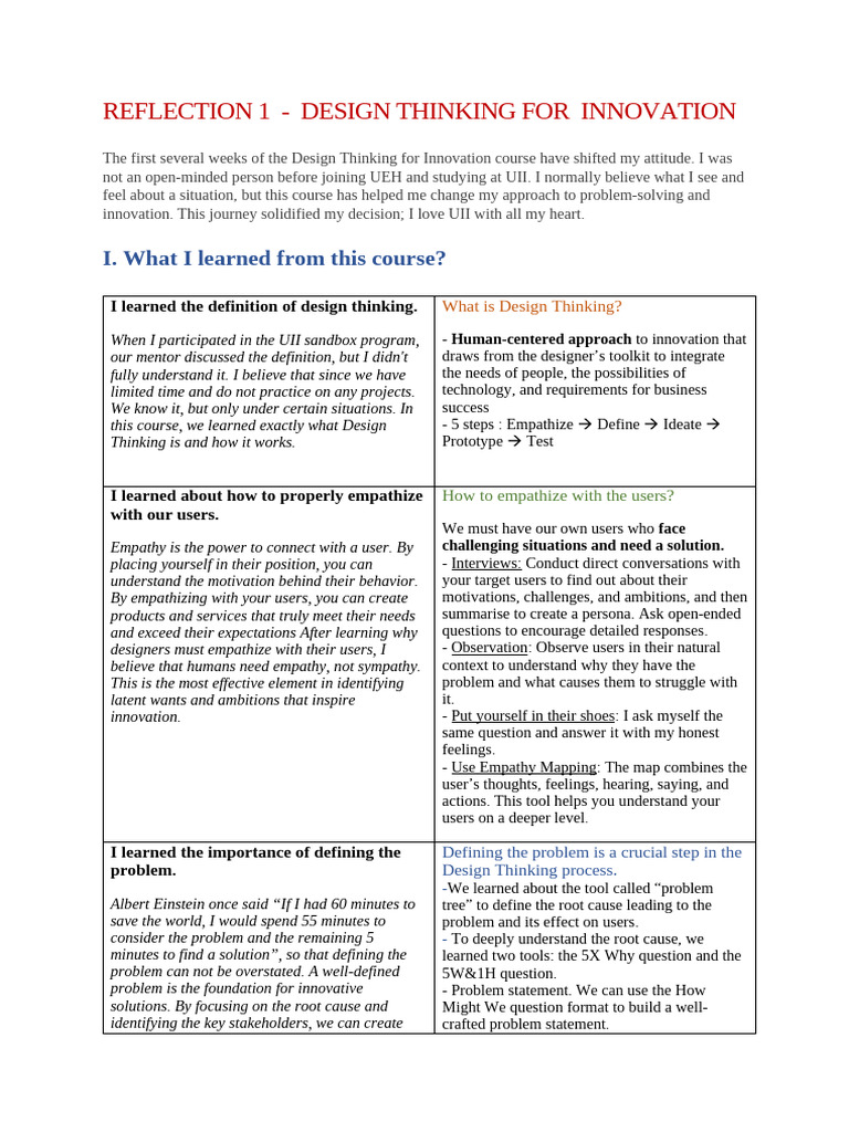 REFLECTION 1-Design Thinking | PDF | Prototype | Design Thinking