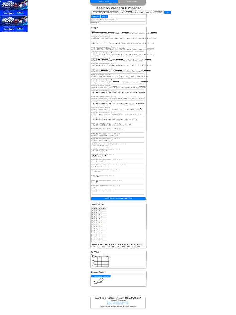 Boolean Algebra Solver - Boolean Expression Calculator | PDF | Algebra | Logic
