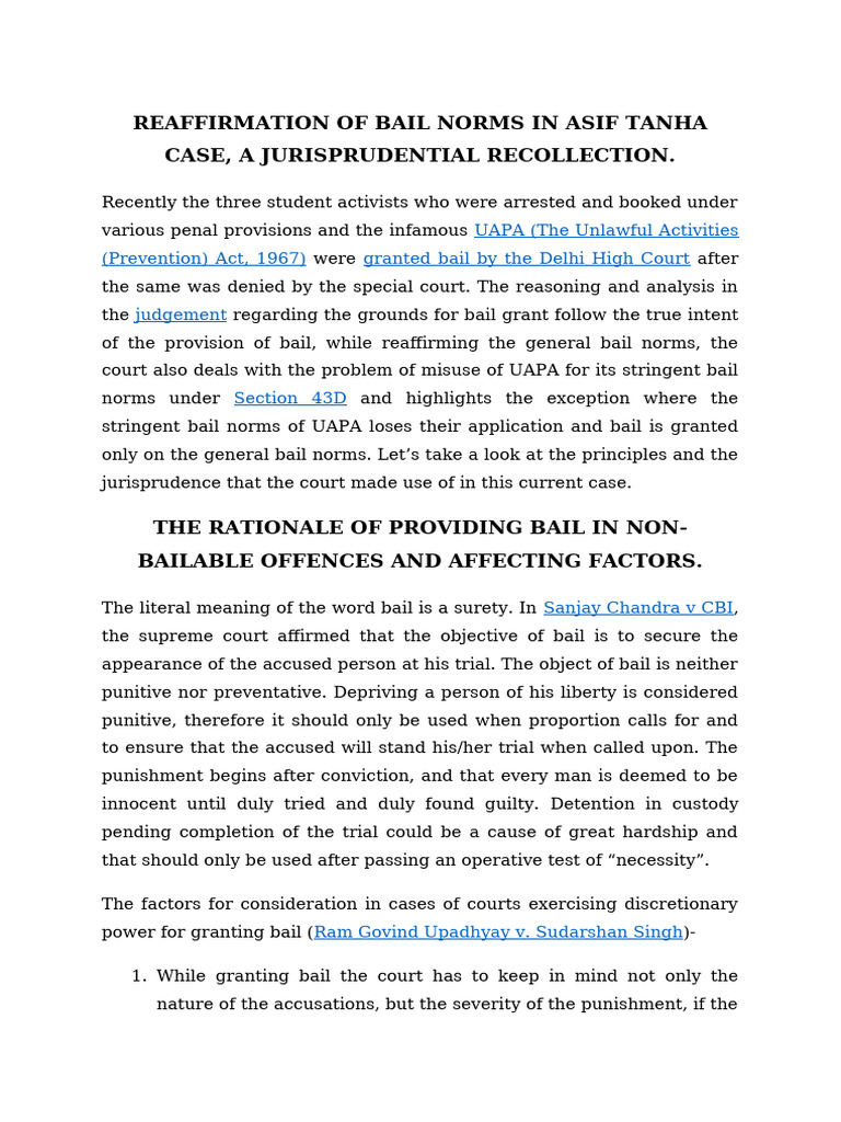 Bail Norms Reaffirmation in Asif Tanha Case | PDF | Bail | Crime & Violence